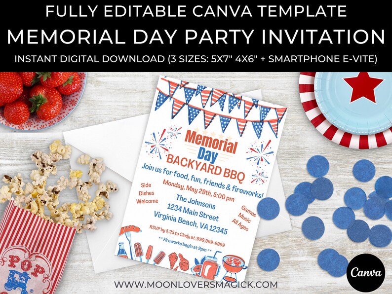 Editable Memorial Day Party Invitations Template Download - Etsy