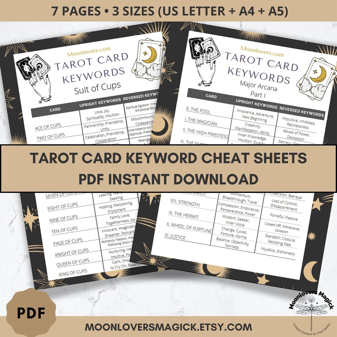 Tarot Keyword Cheat Sheets, Digital Download PDF Divination Guide ...