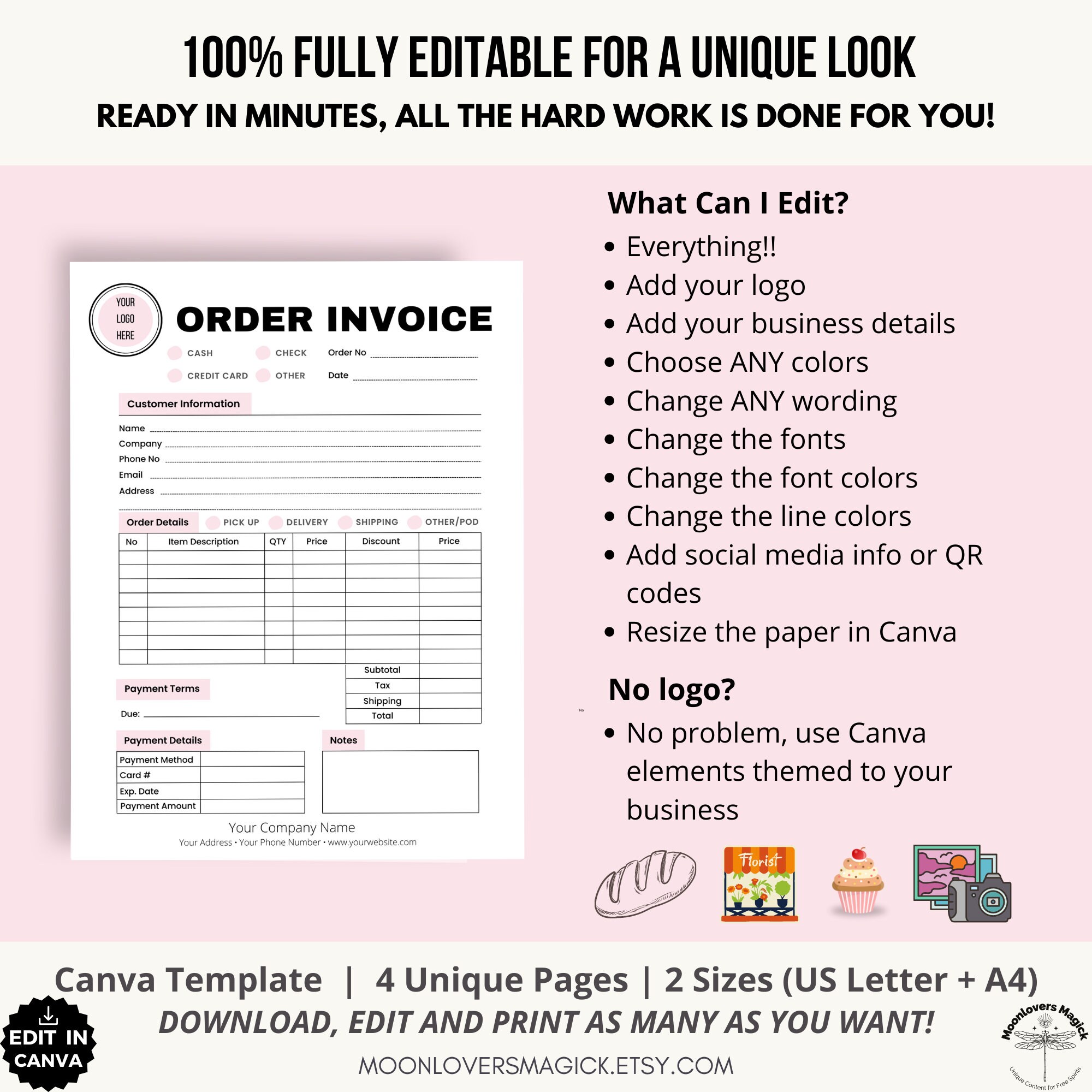 Logo Custom Order Form Template, Order Tracker, Order Receipt Canva ...