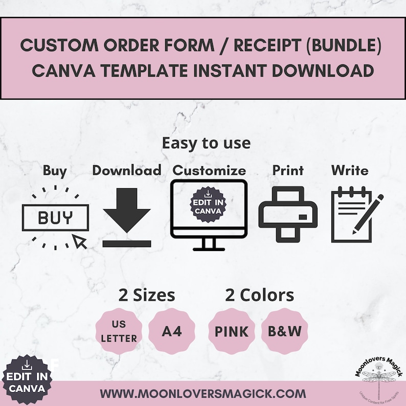 Custom Order Form Template + Order Receipt, Canva Template Bundle ...