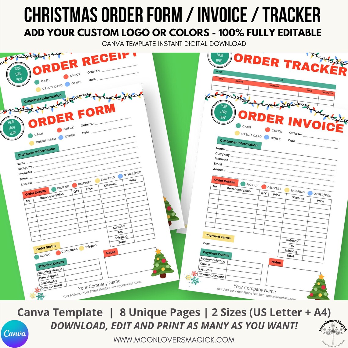 Christmas Order Form Template Custom Logo Order Tracker - Etsy