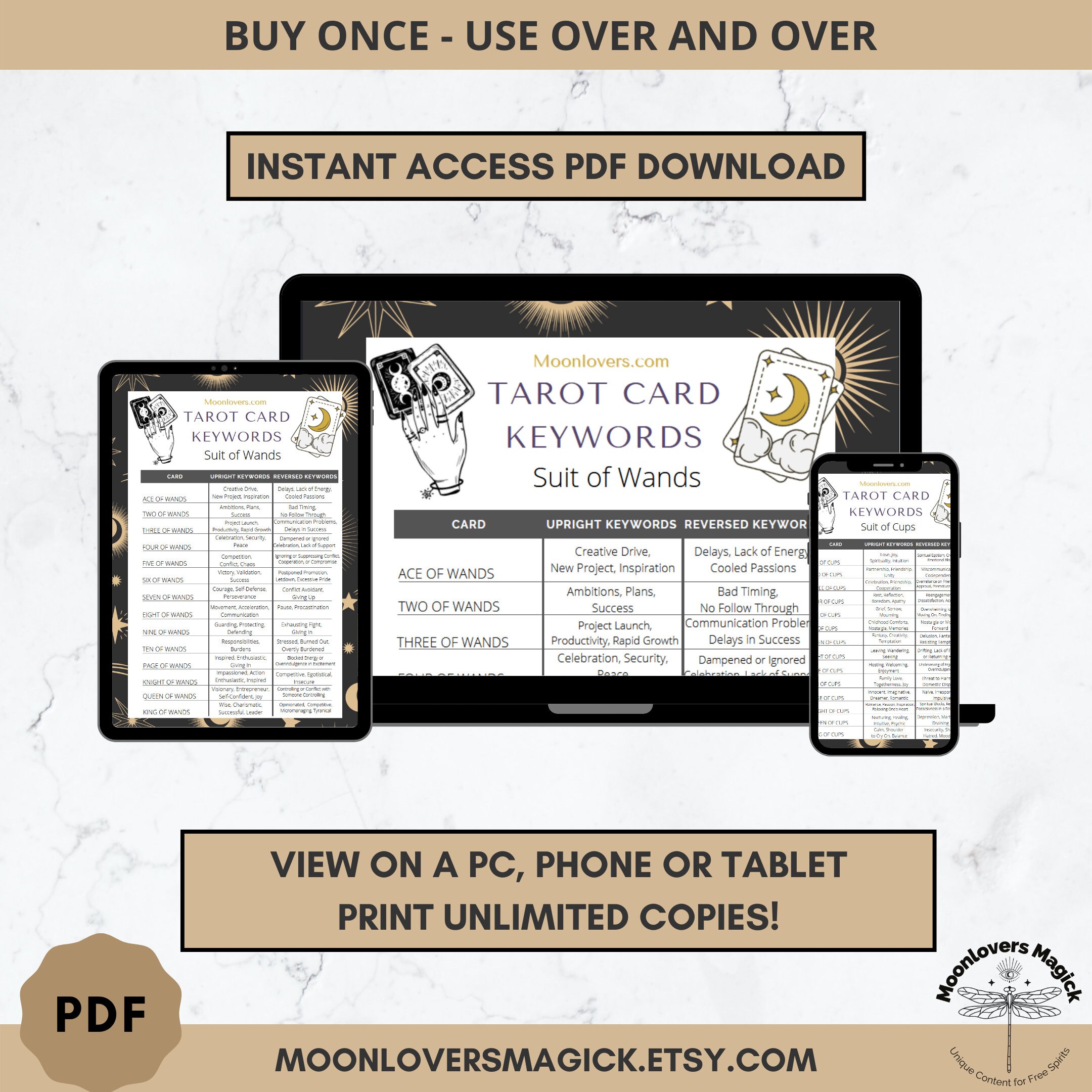 Tarot Keyword Cheat Sheets, Digital Download PDF Divination Guide ...