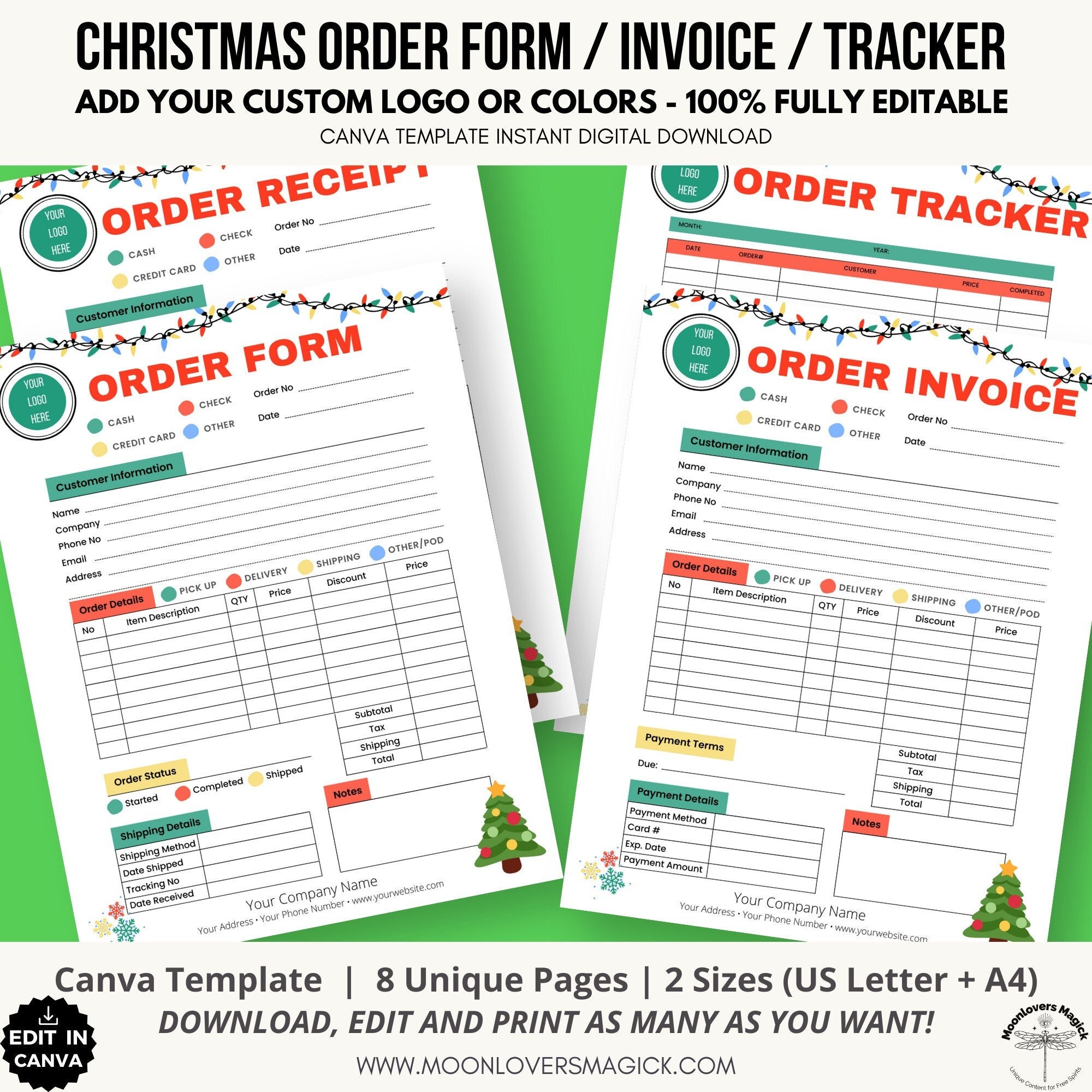 Christmas Order Form Template, Custom Logo Order Tracker, Order Receipt ...