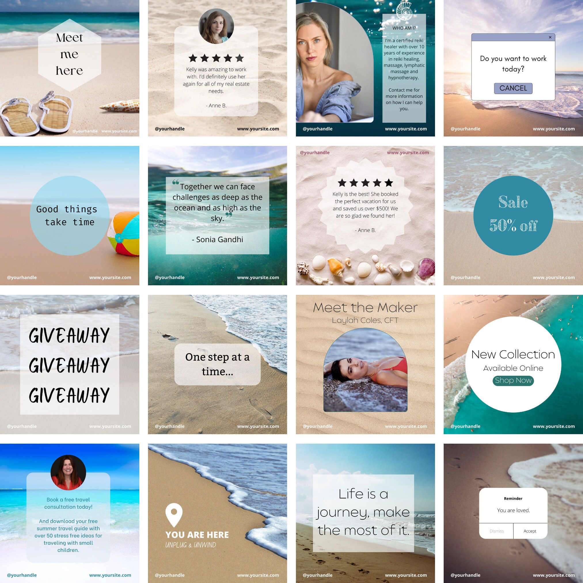 30 Editable Beach Ocean Themed Instagram Post Templates for Canva ...