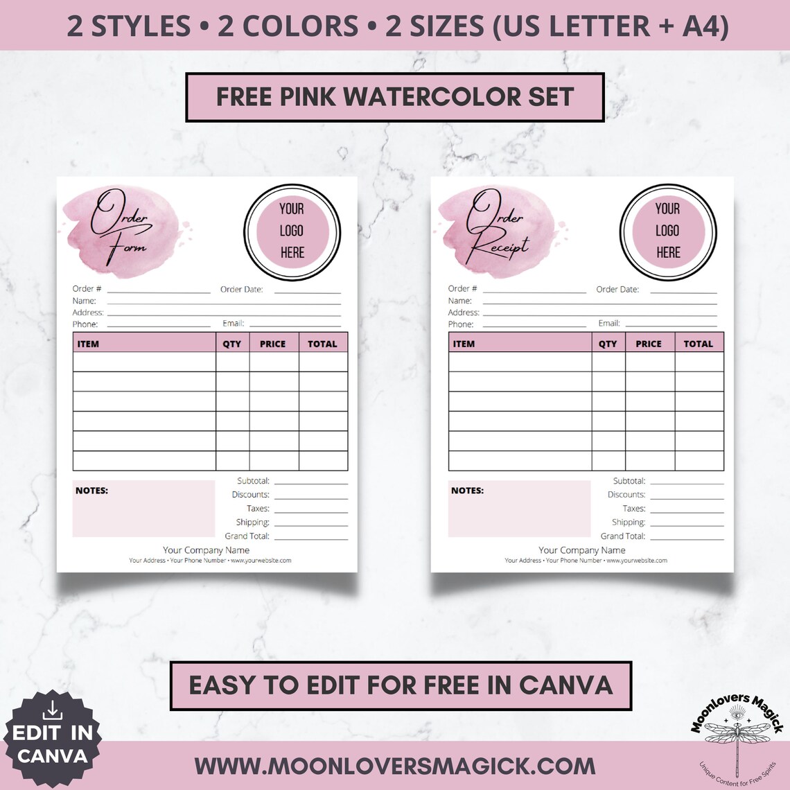 Custom Order Form Template + Order Receipt, Canva Template Bundle ...