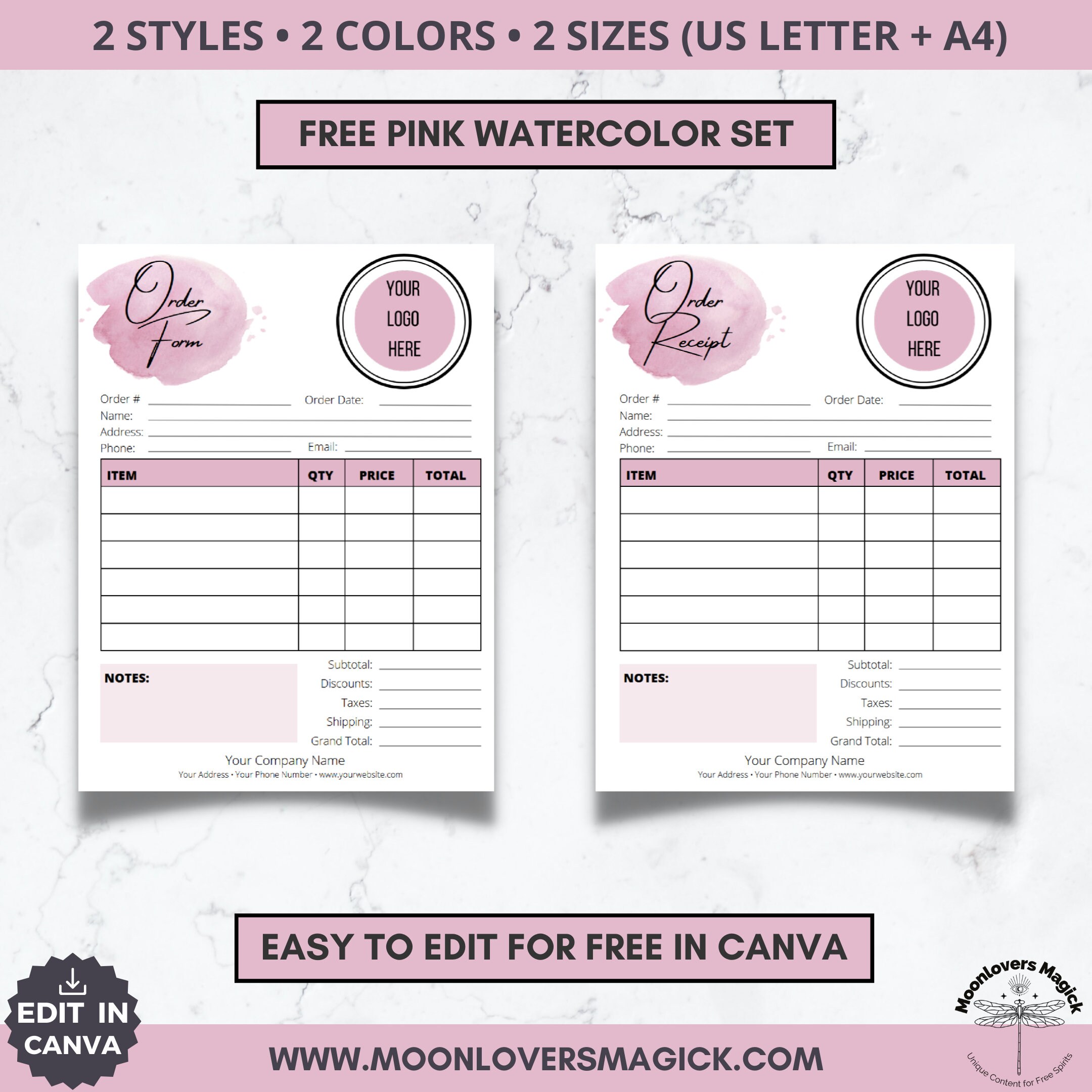 Custom Order Form Template + Order Receipt, Canva Template Bundle ...