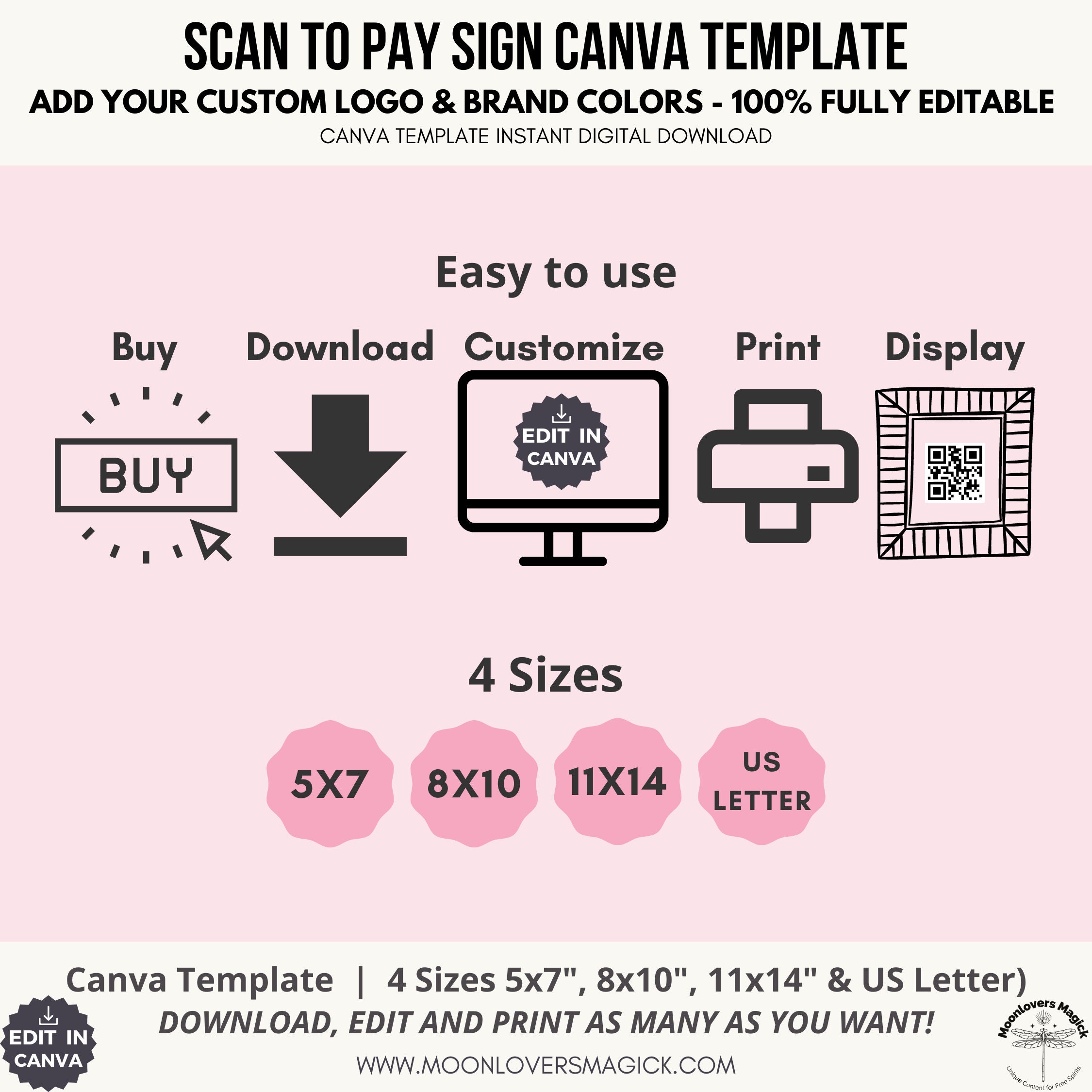 QR Code Sign Business Printable, Scan to Pay Template With Custom Logo ...