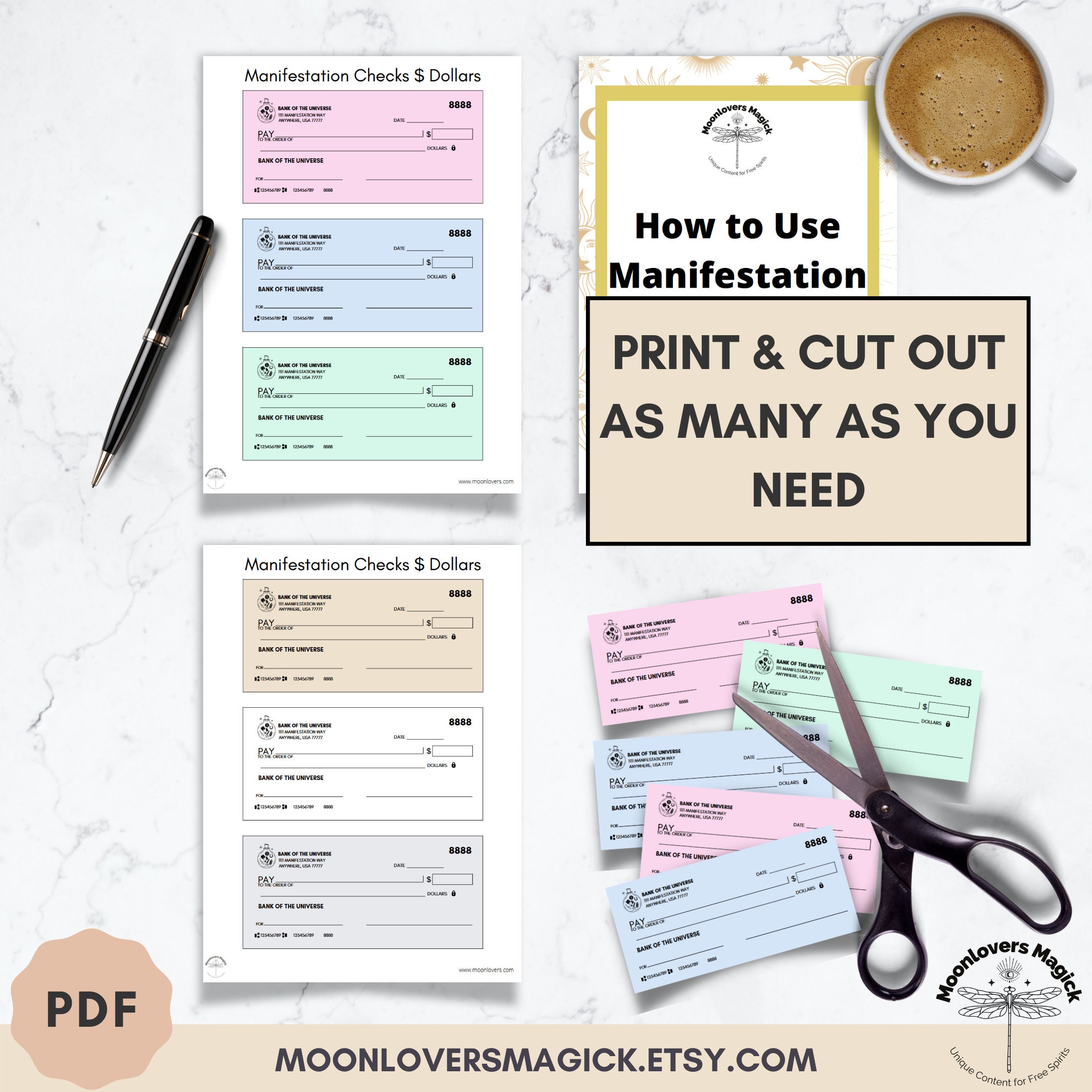 Printable Vision Board Checks, Pastel Neutral Minimalist Bundle With ...