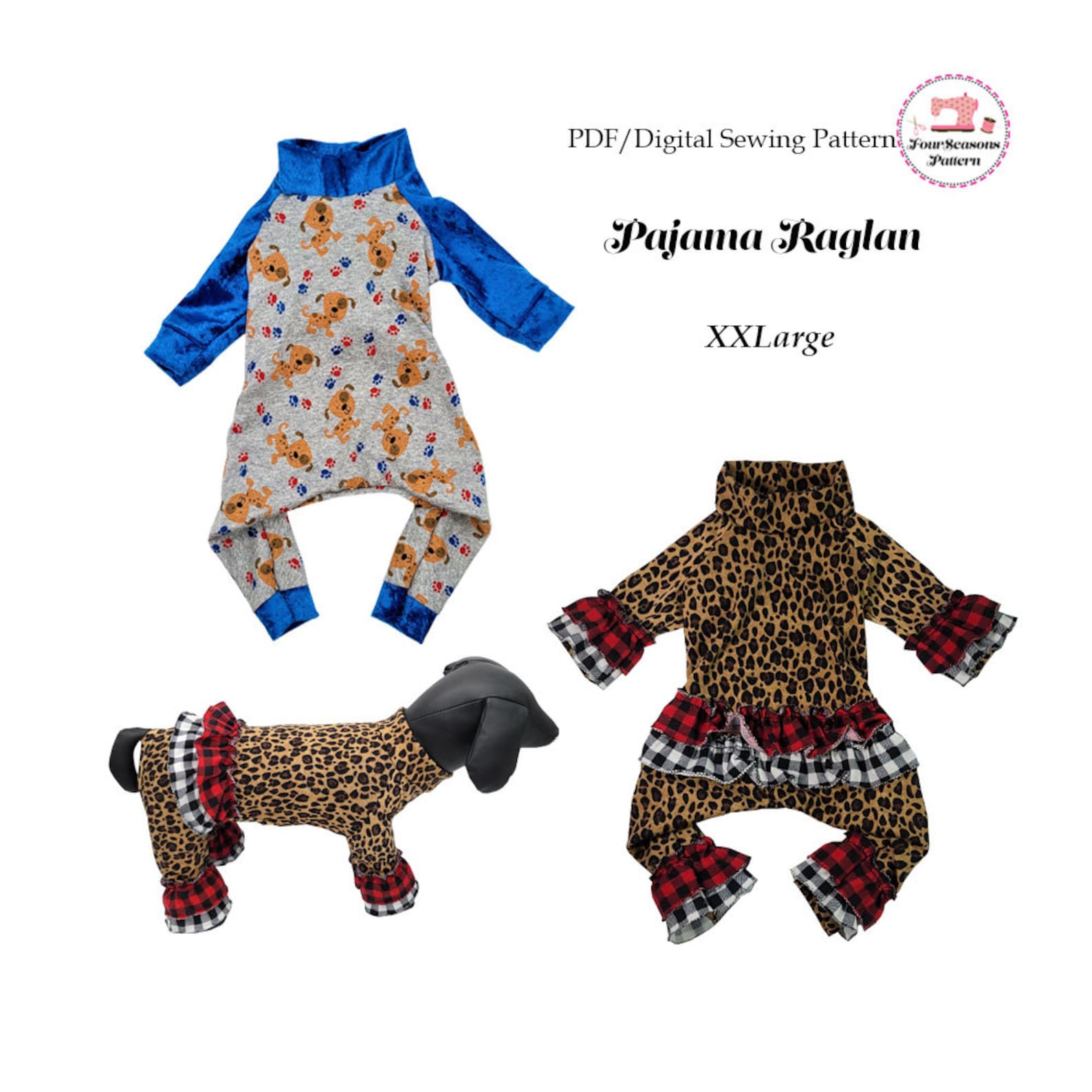 Dog Raglan Pajama Sewing Pattern PDF, Dog Clothes Pattern -XXLARGE ...