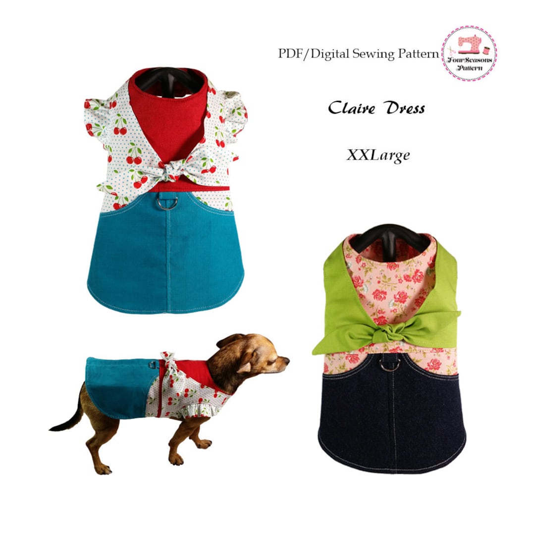 Claire Dog Dress Sewing Pattern PDF, Pet Dog Cat Harness, Small Dog ...