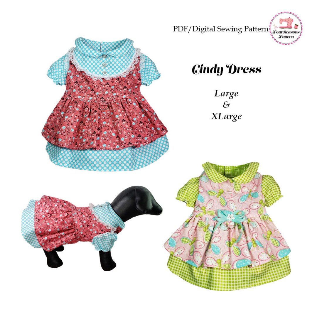 Cindy Dog Dress, Dog Clothes Pattern -LARGE & XLARGE- Sewing Pattern ...