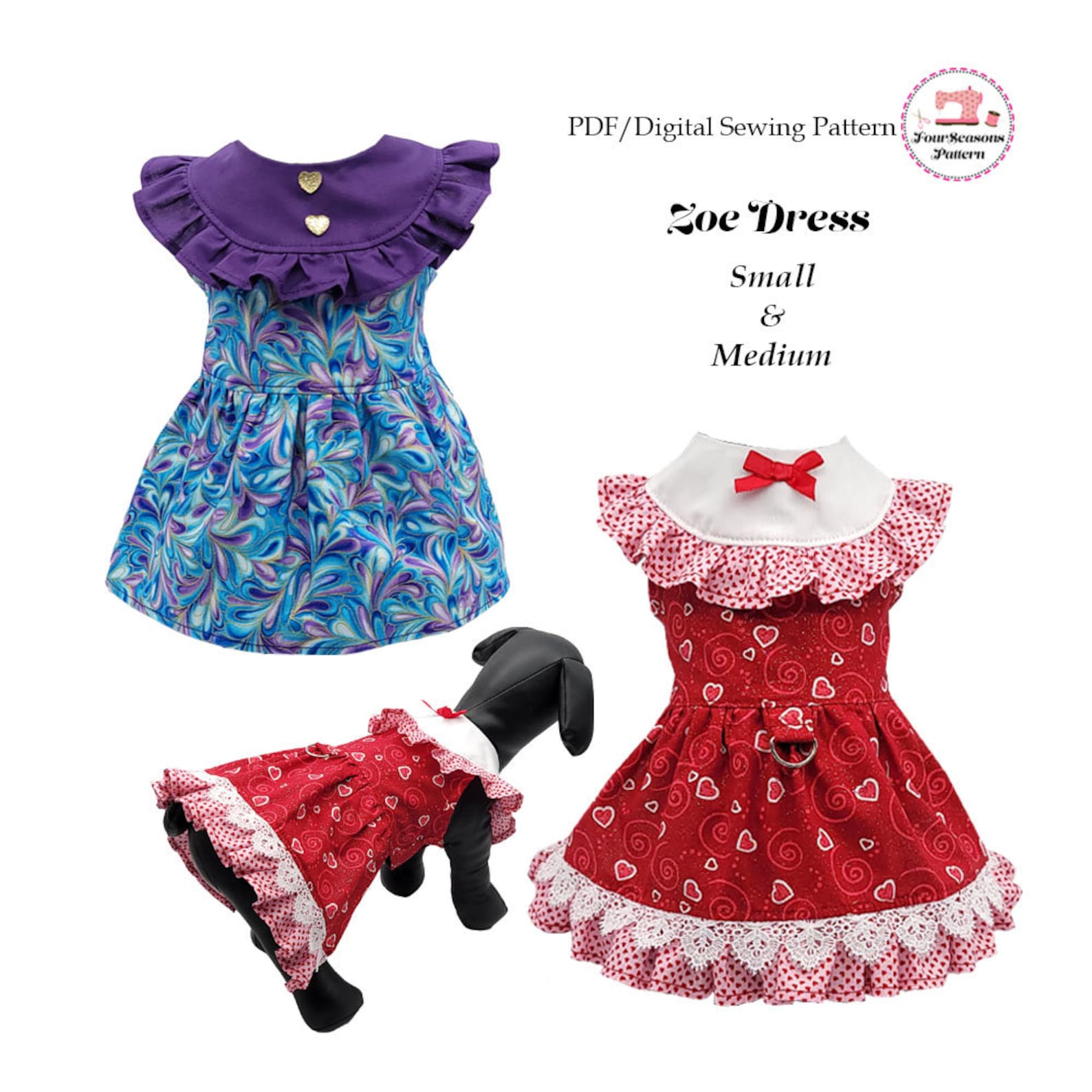 Zoe Dog Dress Sewing Pattern, Dog Clothes Pattern, PDF Pattern, Dog ...