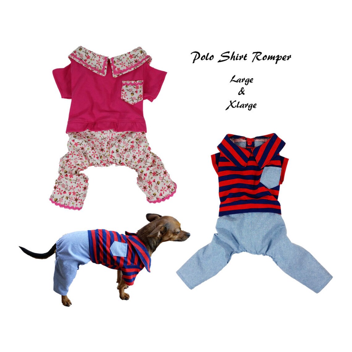 Dog Polo Shirt Romper Pattern -LARGE & XLARGE- Dog Pants Pattern, Dog ...