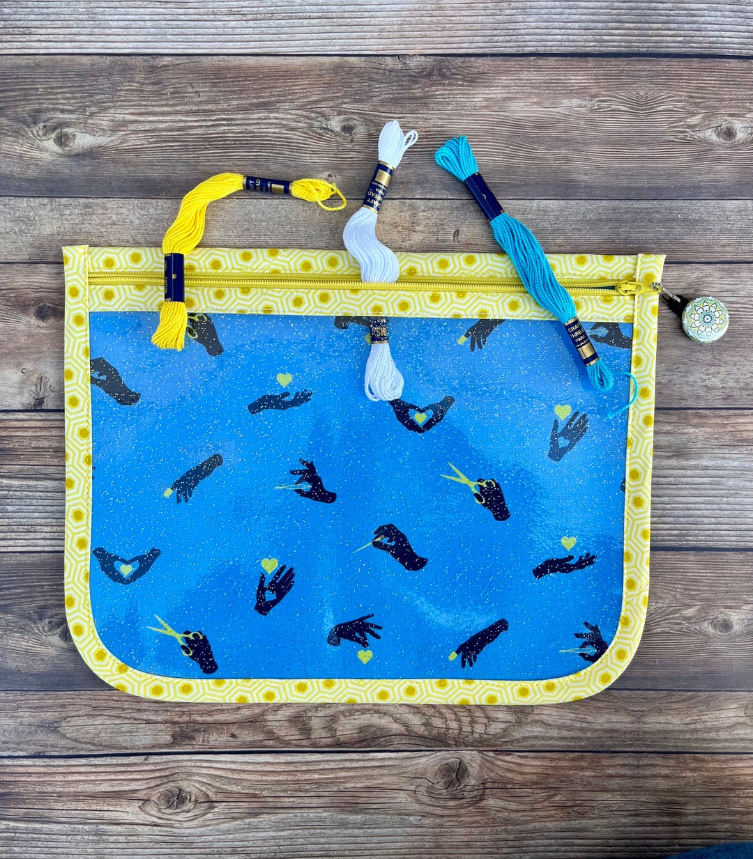 Tula Pink Homemade Busy Hands Fabric Clear Front Project Pouch, Sewing Tools Glitter Vinyl ...