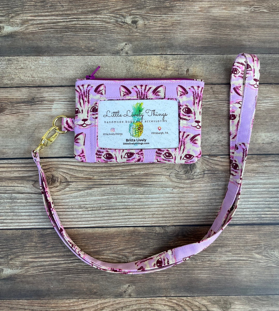 Meow Meow Reading Nook ID Holder and Lanyard, Ruby Star Fabric Zipper ...
