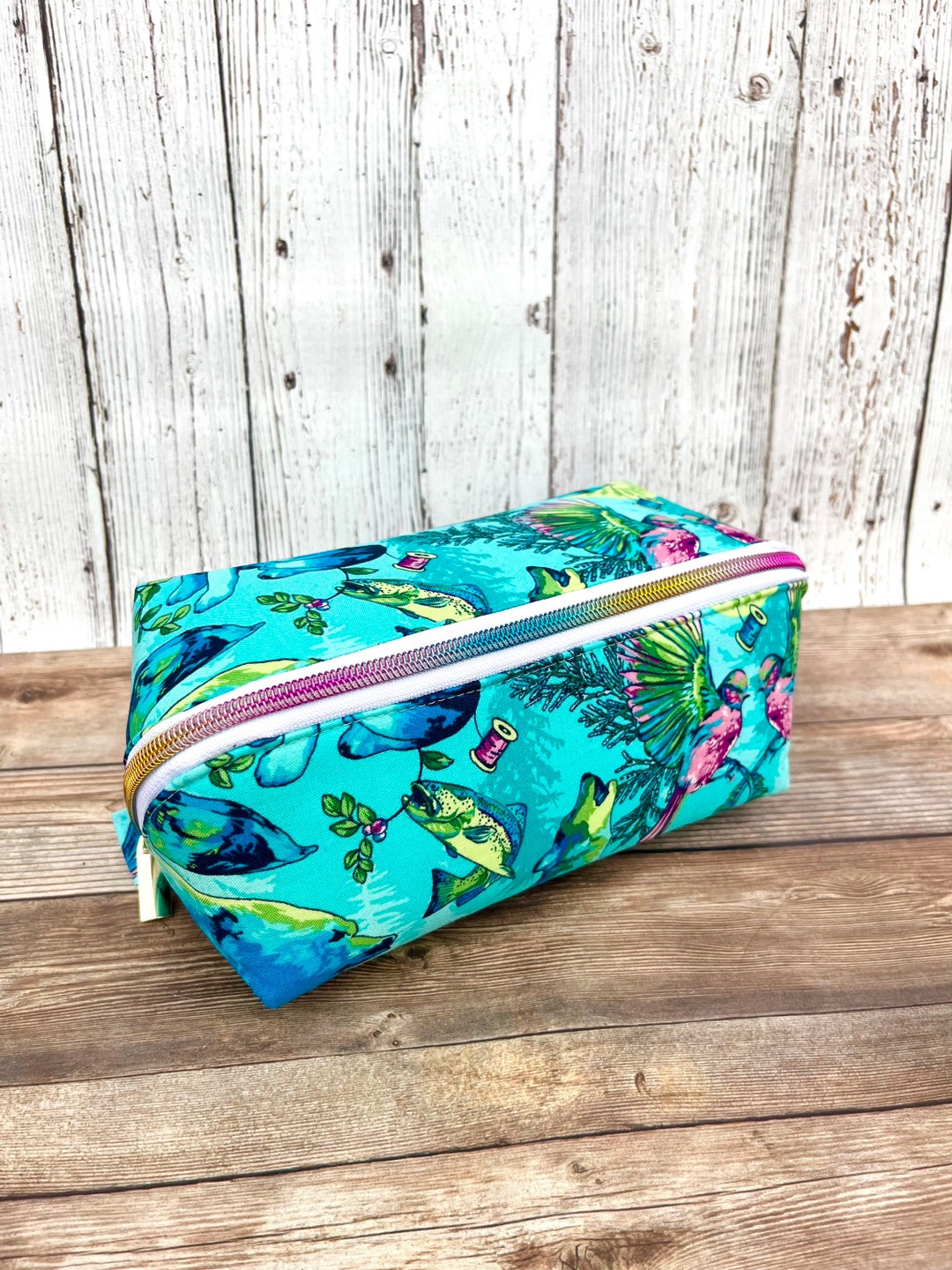 Wild Animal Roo Art Pouch, Wolf Bird & Fish Zip up Accessory Case With ...