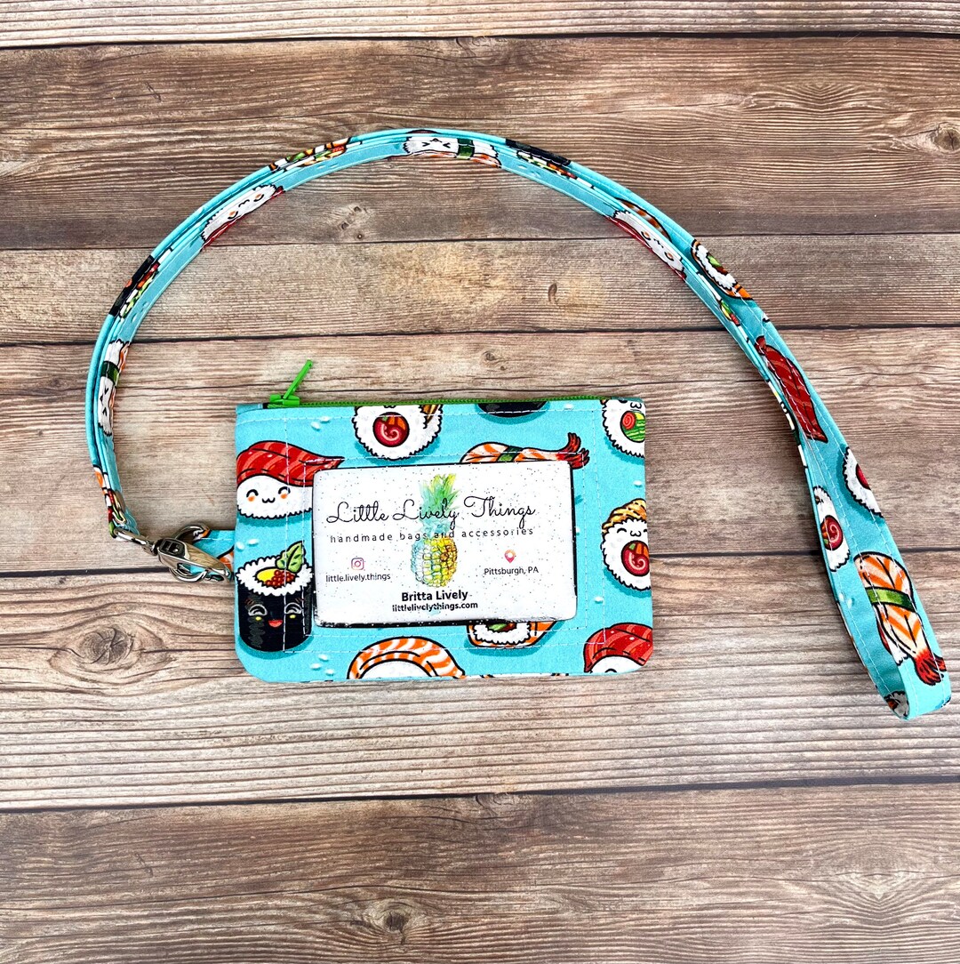 Happy Sushi ID Wallet and Lanyard, Kawaii Fabric Zippered Pouch With ...