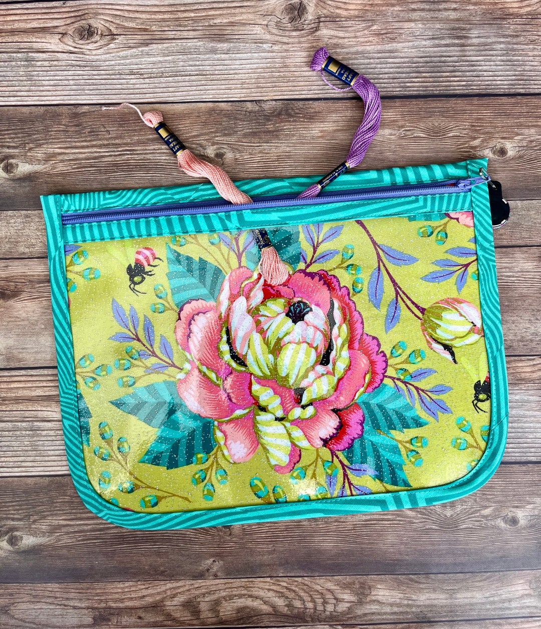 Tula Pink Kabloom Fabric Clear Front Project Pouch, Moon Garden Glitter ...