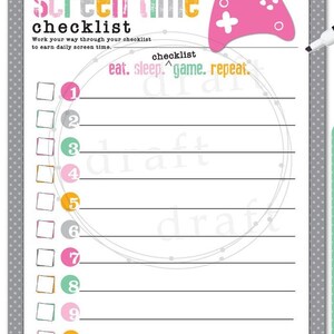 SCREEN TIME Video Game Gamer Checklist - To-do / CHORE Board Design ...