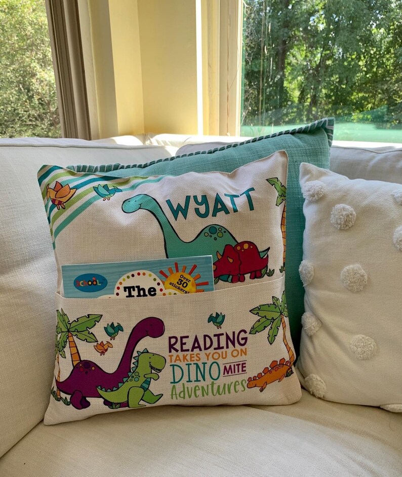 Personalized Dinosaur Book Pillow: Children's Reading Pocket Pillow - Etsy