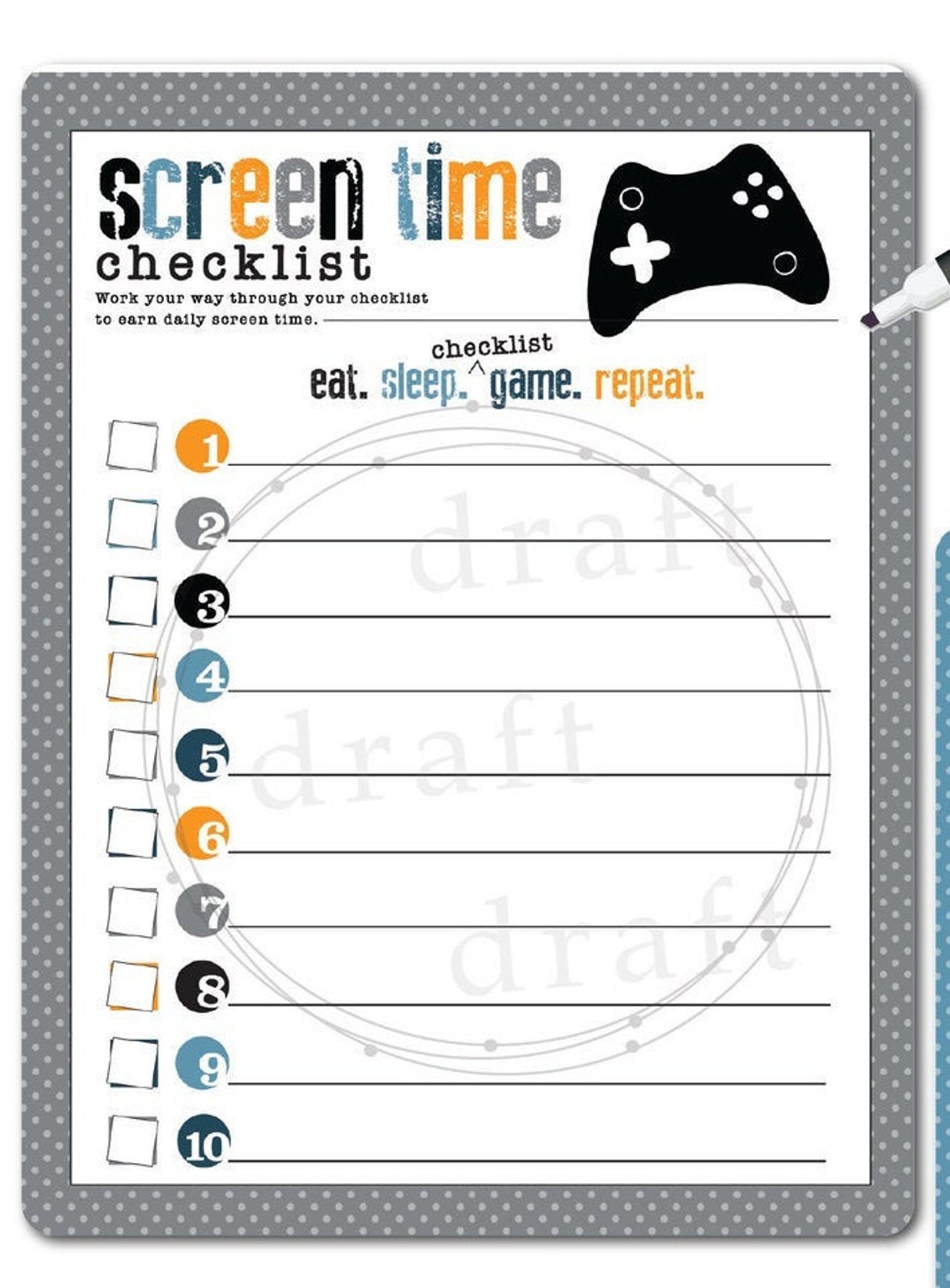 SCREEN TIME Video Game Gamer Checklist To-Do / CHORE Board | Etsy
