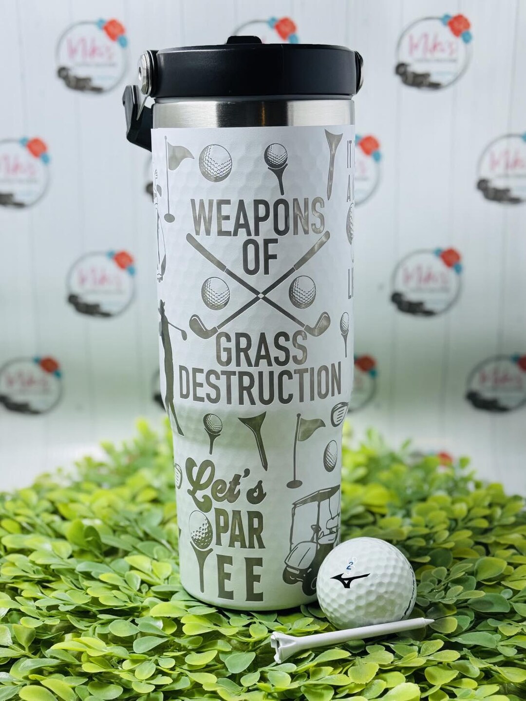 Engraved Full Wrap 30oz Flip-top Golf Tumblers - Textured Dimpled ...
