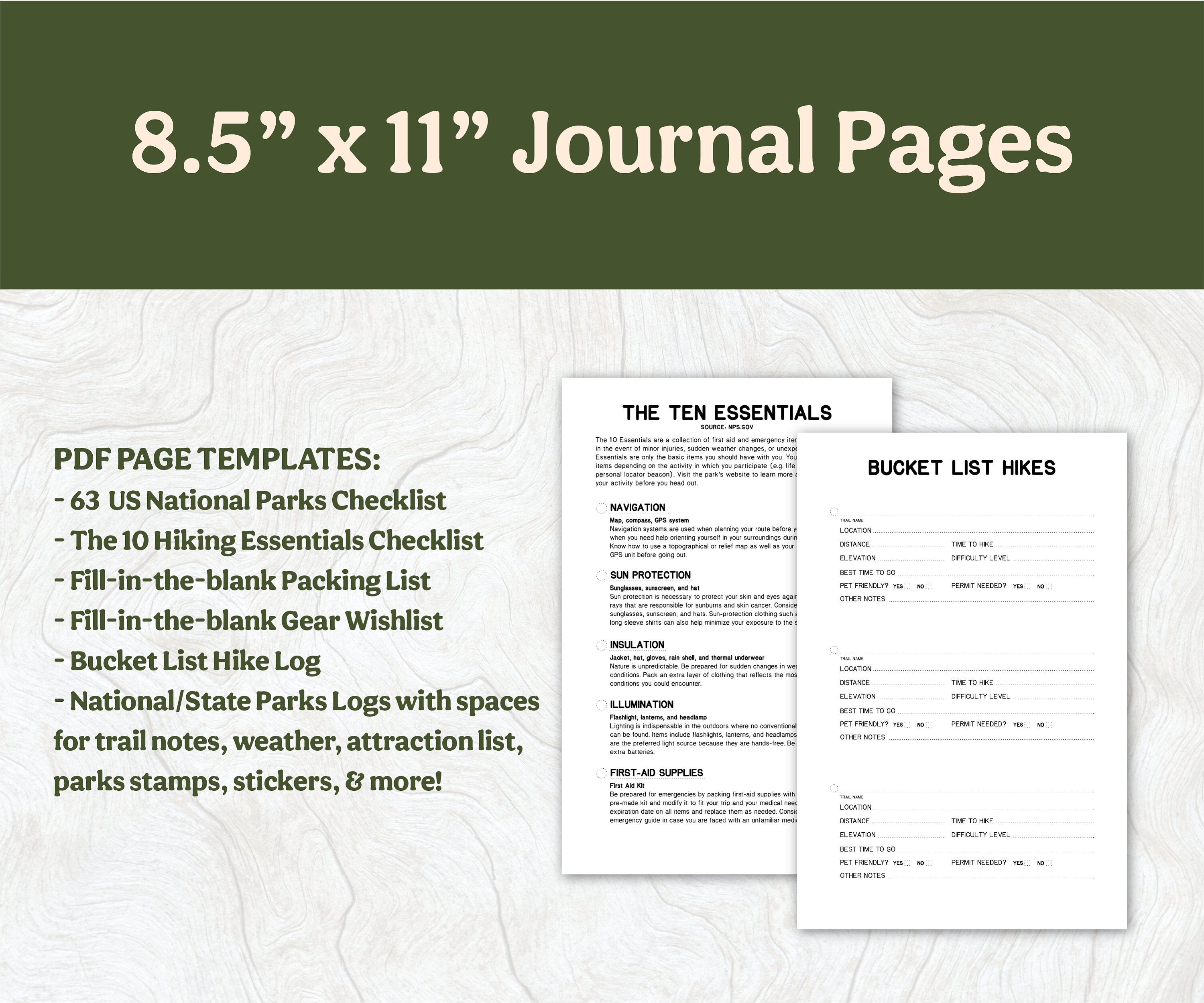 PRINTABLE Hiking Log Book National Park Journal Starter - Etsy