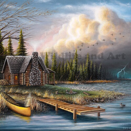 Rustic Cabin Limited Edition Art Print evening - Etsy