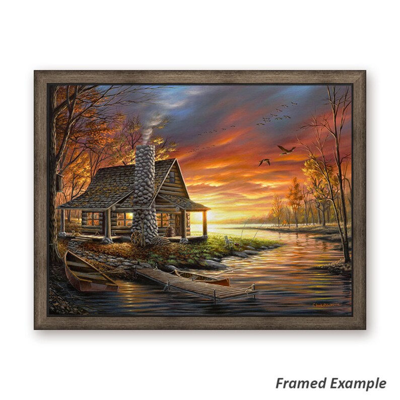 Rustic Lake Cabin Canvas Art Print - "the Perfect Spot" Painting by ...