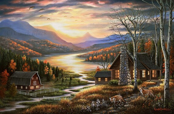 Rustic Cabin Limited Edition Art Print Evening | Etsy