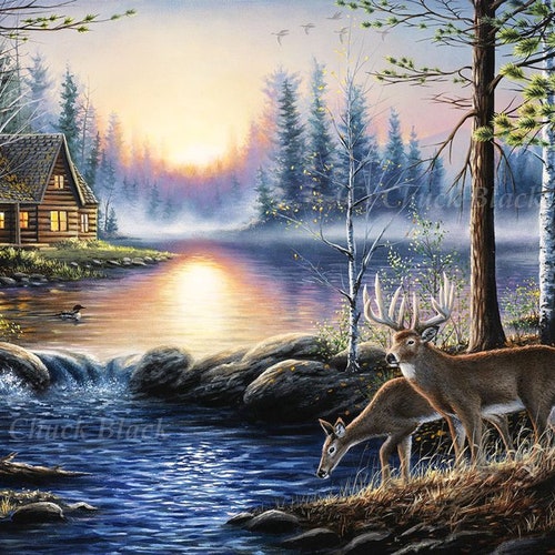 Rustic Cabin Limited Edition Art Print evening - Etsy