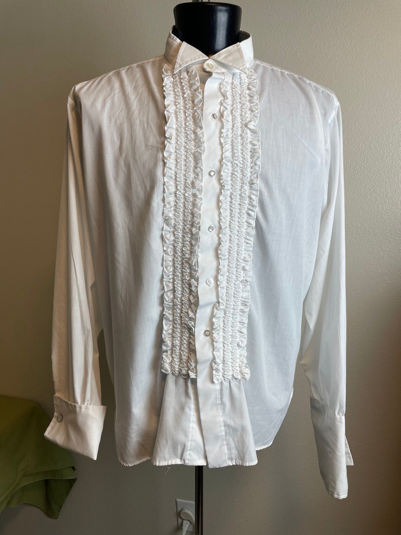 1970s Vintage White Ruffled Tuxedo Shirt Various Sizes - Etsy