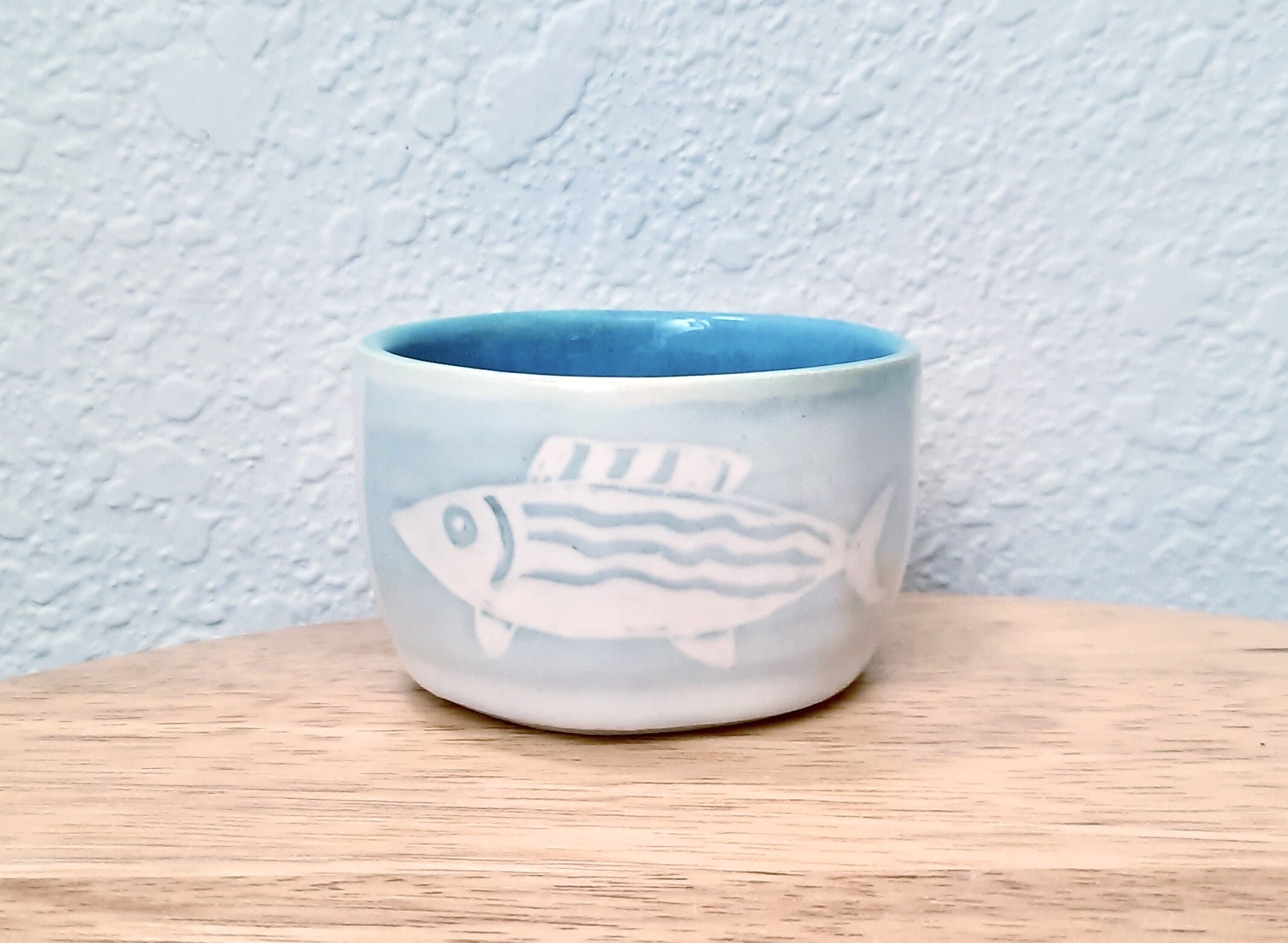 Ceramic Sgraffito Sake Cup, Hand Carved Fish Design, Pottery Shot Glass ...
