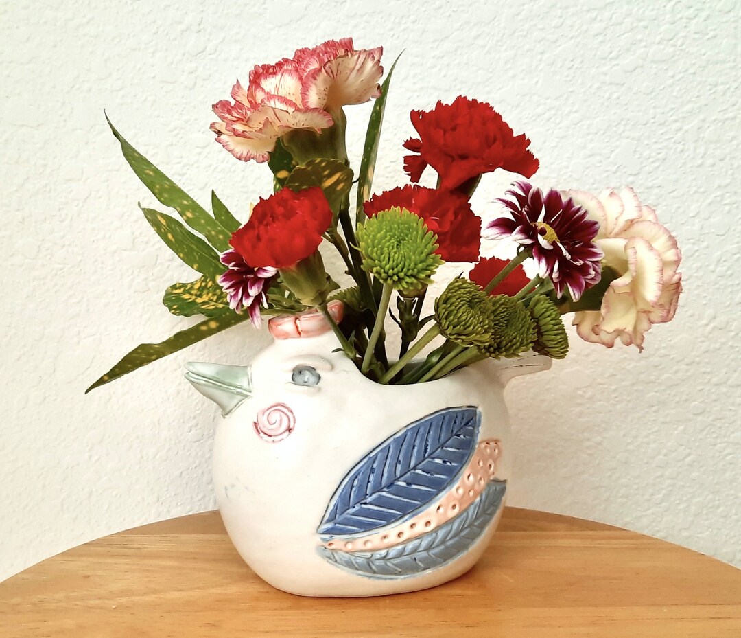 Sassy Bird Flower Vase, Hand Sculpted Ceramic Bird Sculpture, Cute ...