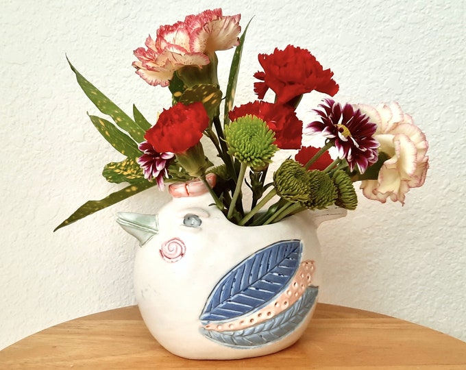 Sassy Bird Flower Vase, Hand Sculpted Ceramic Bird Sculpture, Cute ...