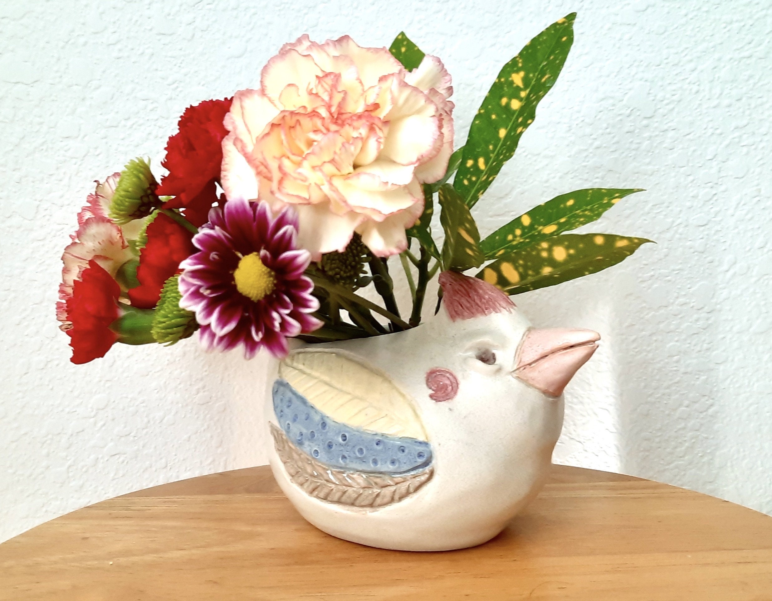 Hand Sculpted Sassy Bird Flower Vase, Ceramic Bird Sculpture, Cute ...