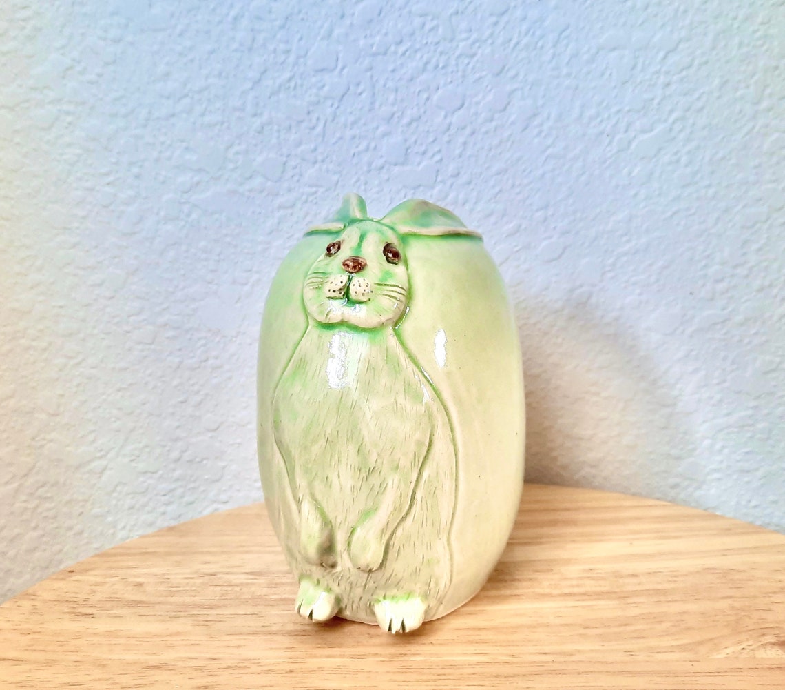 Rabbit Vase Hand Sculpted Cute Hare Jade Green Ceramic - Etsy