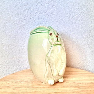 Rabbit Vase, Hand Sculpted Cute Hare, Jade Green Ceramic Flower Vase ...