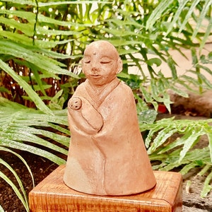 Jizo W/baby, Japanese Buddhist Deity, Ceramic Statue, Patron of Unborn ...