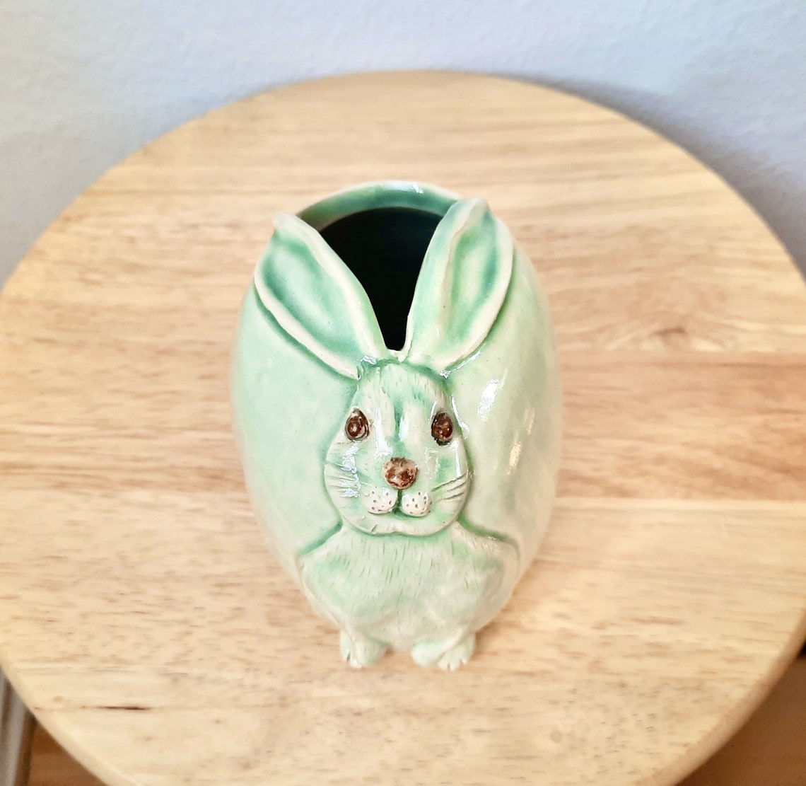 Rabbit Vase Hand Sculpted Cute Hare Jade Green Ceramic - Etsy