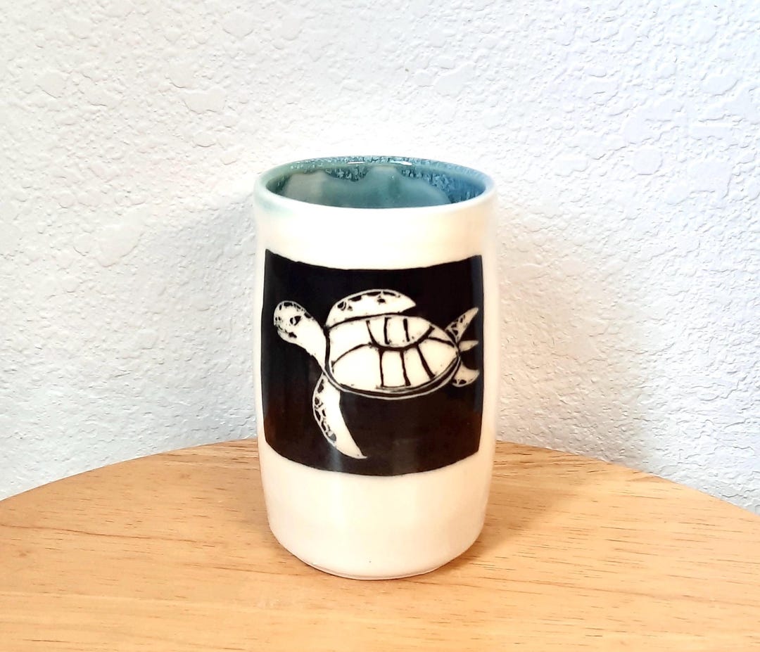 Dolphin Sea Turtle Tumbler Vase 4 1/2"x2 7/8", Ocean Cup, Handmade ...