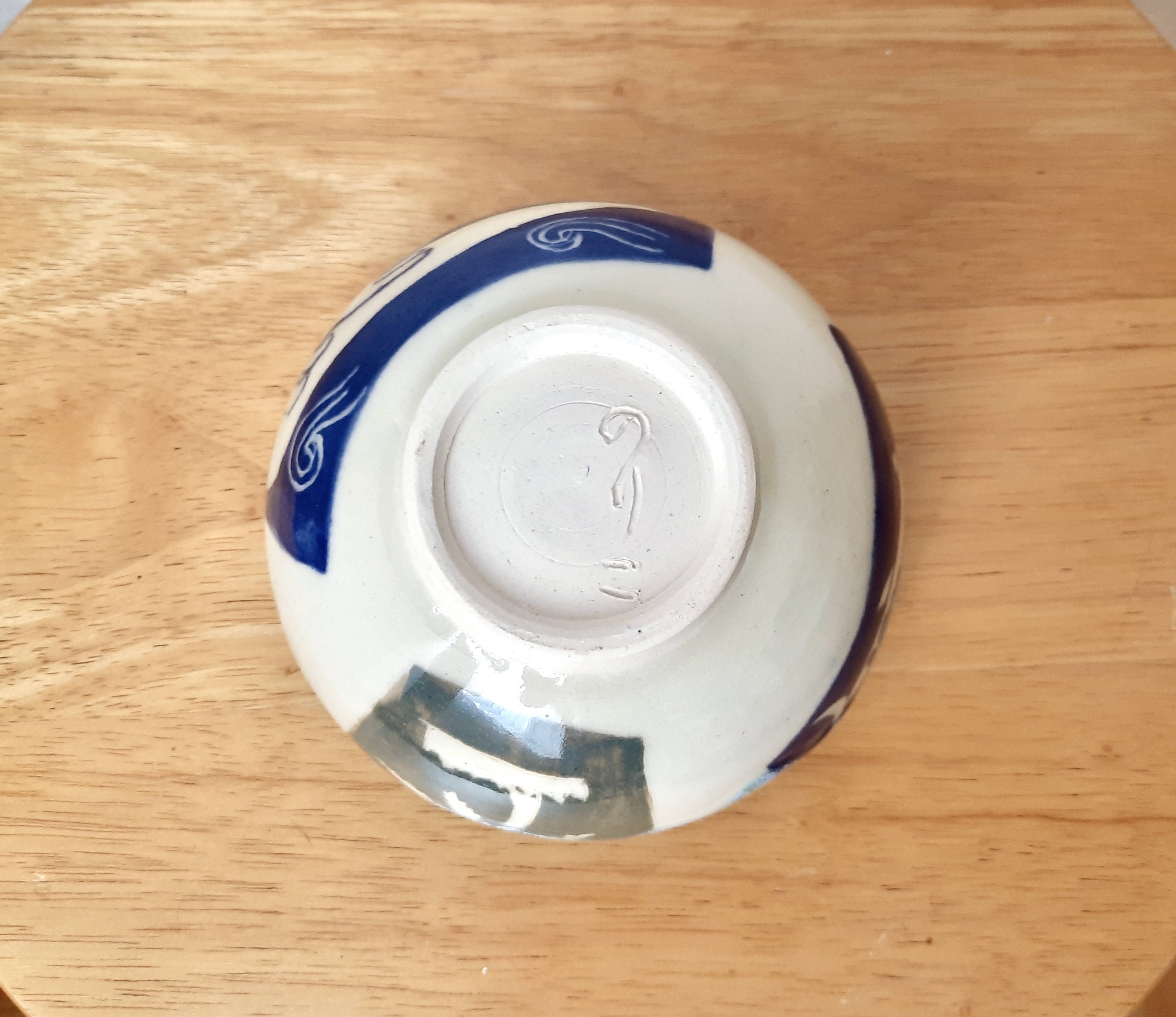 Surfing Dog Ocean Ceramic Sgraffito Bowl, Hand Carved Dog, Fish, Palm ...