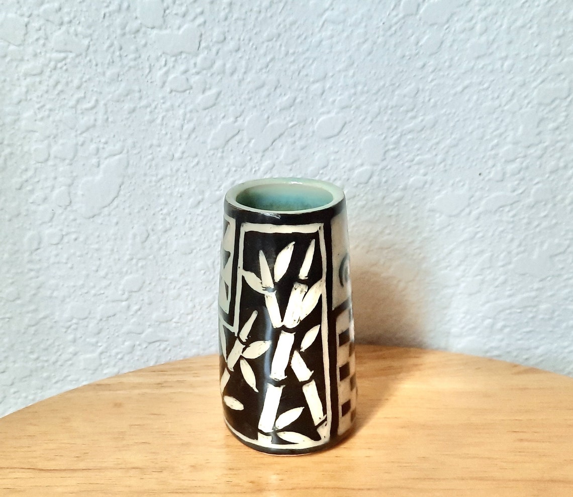 Plumeria, Bamboo Sgraffito Vase 3 1/4"h, Hand Carved Design, Made in HI ...