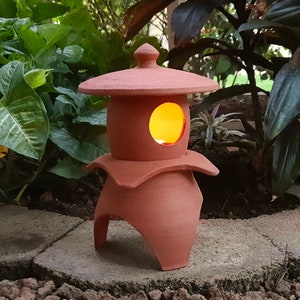 Authentic Japanese Ceramic Lantern, Zen Garden Red Yukimi, Handmade Pottery Candle Holder, Asian ...