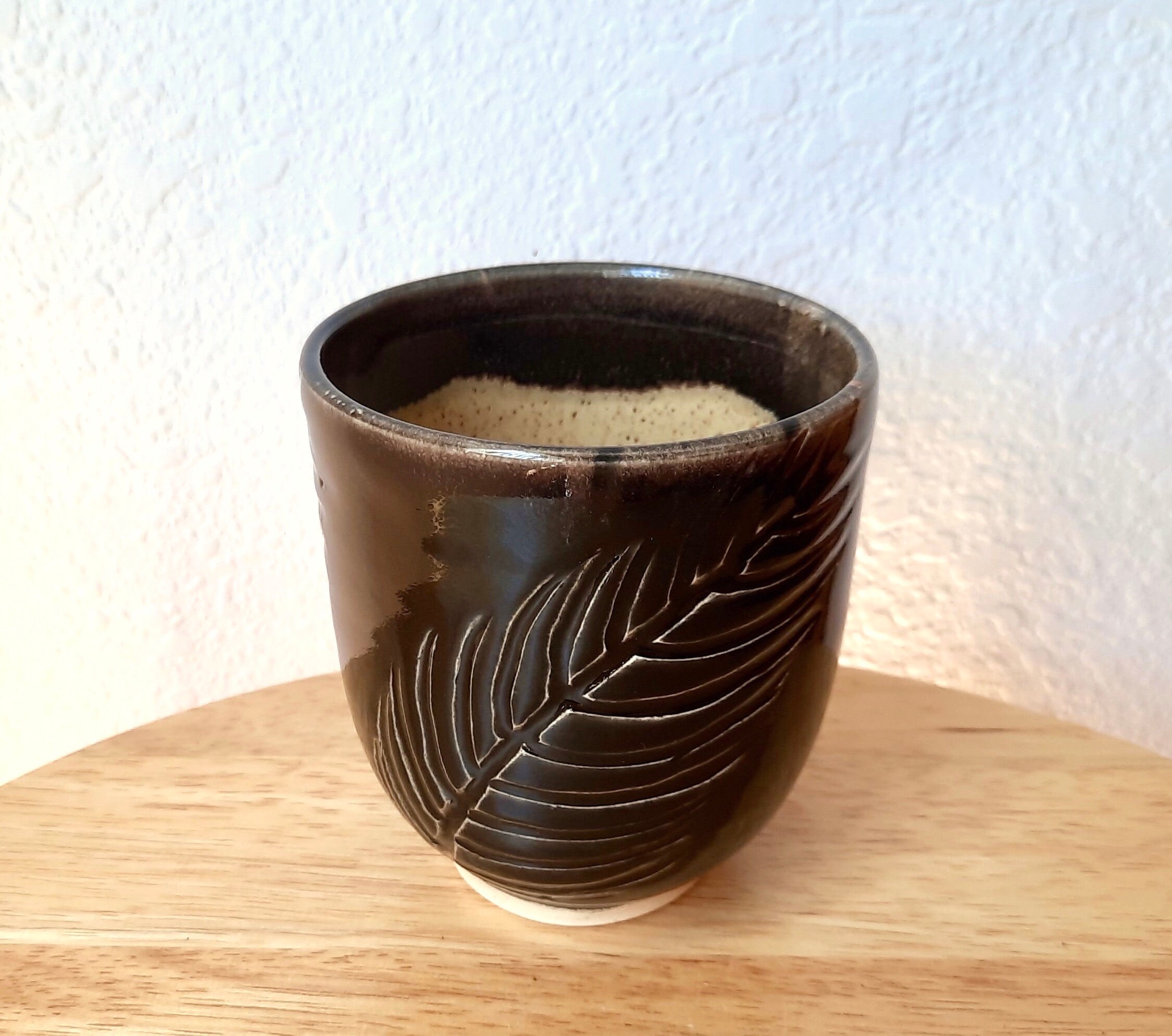 Japanese Ceramic Teacup W/palm Leaf, Yunomi 10 Ounce, 3 1/2"h ...