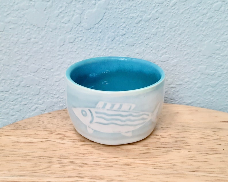 Ceramic Sgraffito Sake Cup, Hand Carved Fish Design, Pottery Shot Glass ...