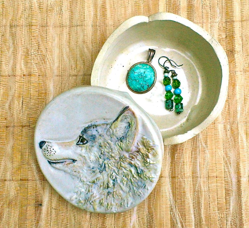 Wolf Box, Handmade Ceramic Jewelry Box, Wolf Dog, Art Lidded Jar ...