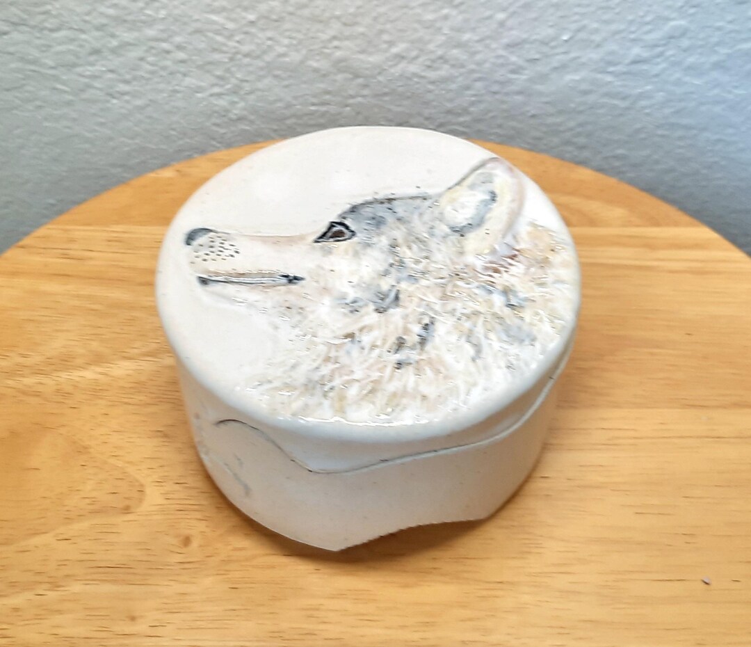 Wolf Box, Handmade Ceramic Jewelry Box, Wolf Dog, Art Lidded Jar ...