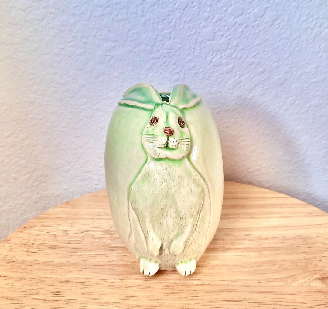 Rabbit Vase Hand Sculpted Cute Hare Jade Green Ceramic - Etsy