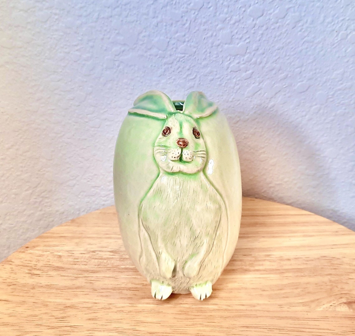 Rabbit Vase Hand Sculpted Cute Hare Jade Green Ceramic - Etsy